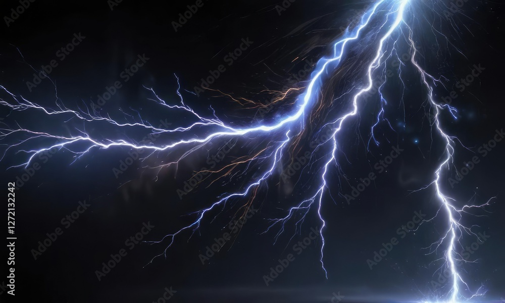 Electric arc with blue lightning bolt on black background with sparks ...