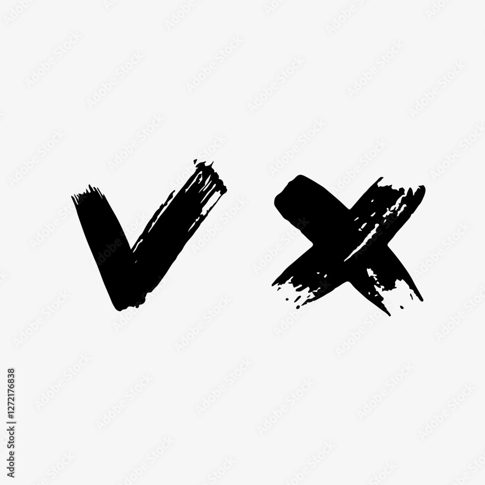 Handwritten Сheck Mark and Cross symbol. Correct and Wrong Versus paint ...