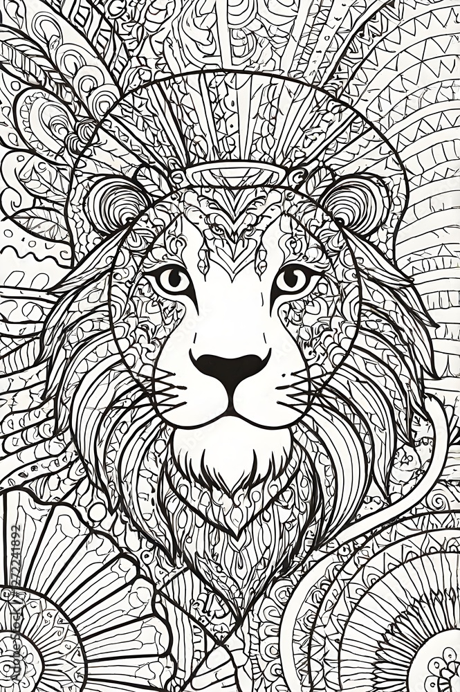 Lion head vector illustration. Coloring page antistress of lion head ...