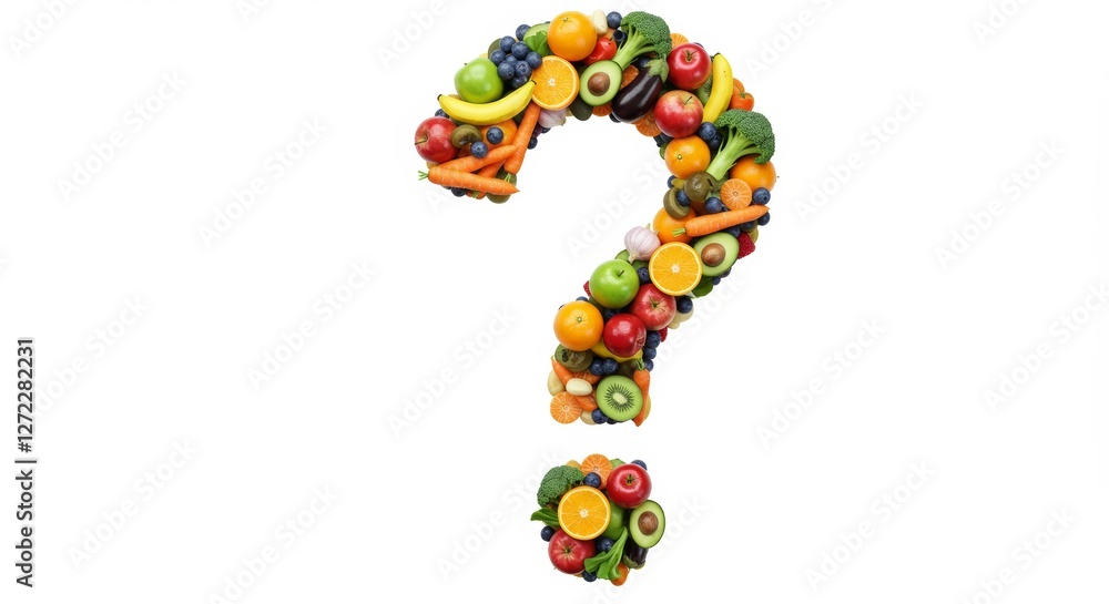 Question mark made by vegetables and fruits healthy food concepts Stock ...