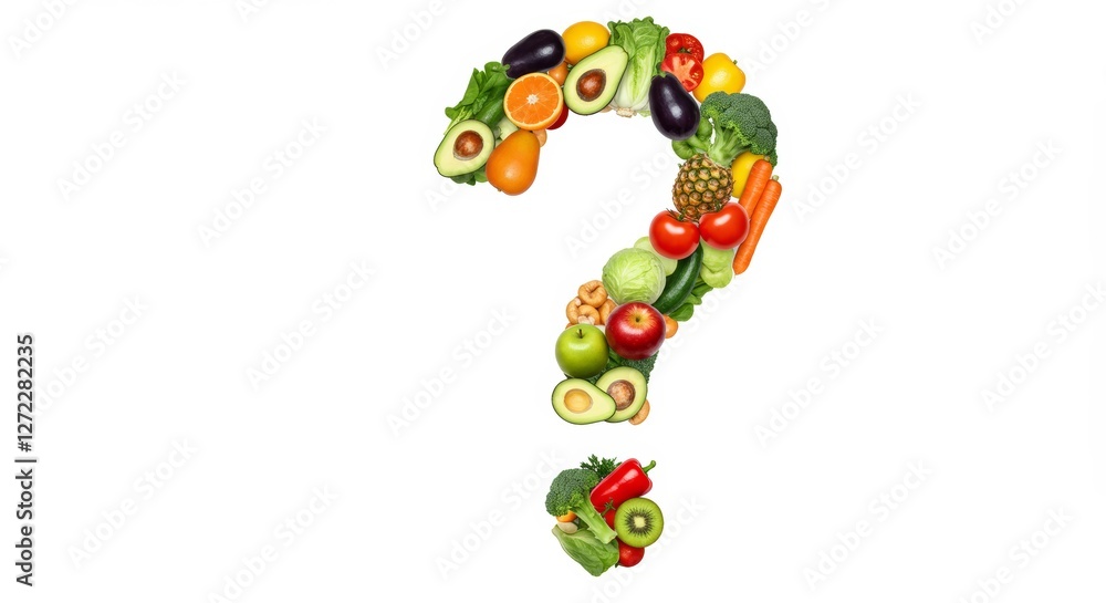 Question mark made by vegetables and fruits healthy food concepts Stock ...