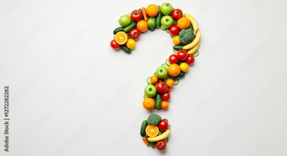 Question mark made by vegetables and fruits healthy food concepts Stock ...