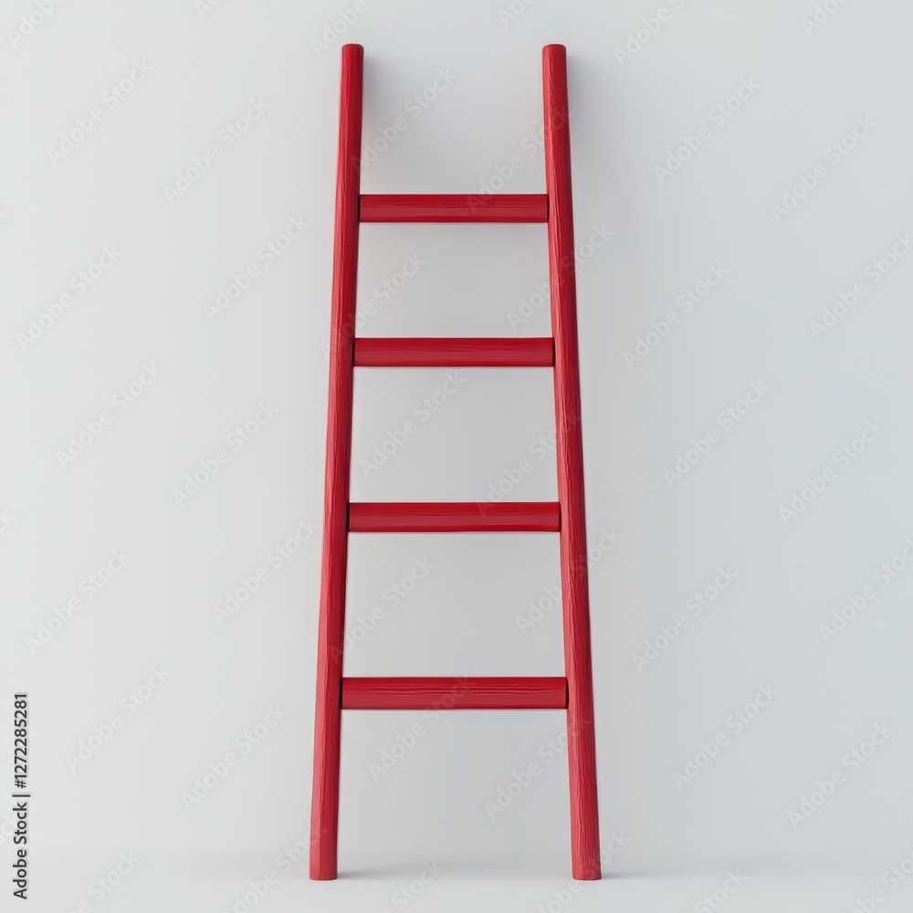Red ladder close to the wall. White wall with steps leading up ...