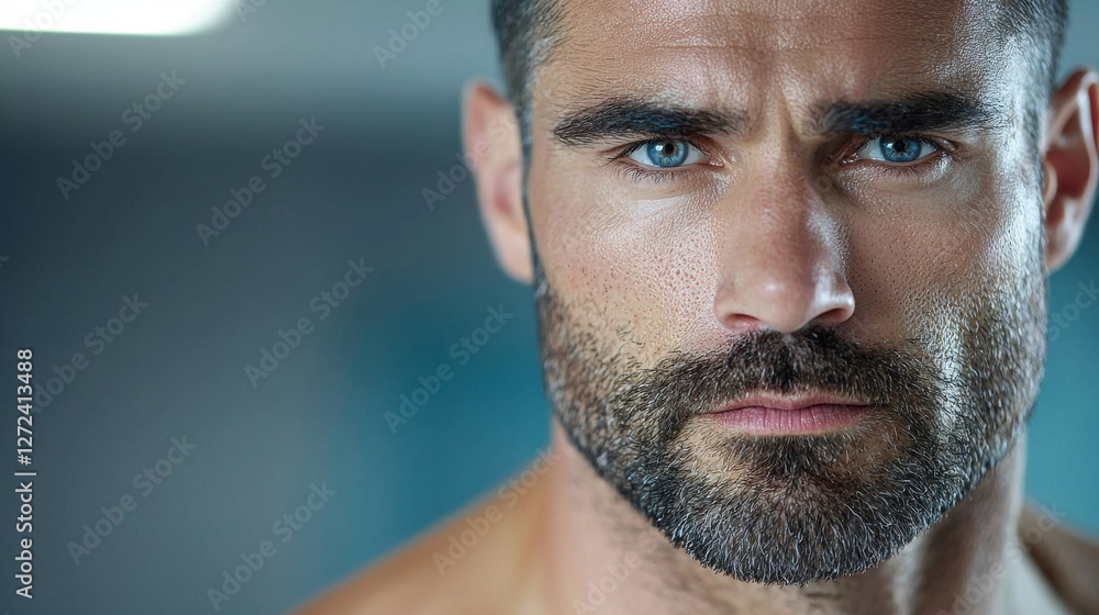 Detailed 3D digital of a fit muscular male figure in a gray athletic ...