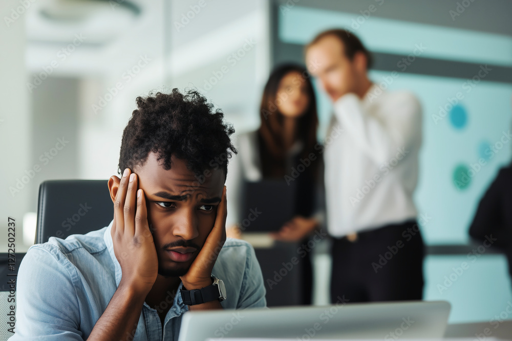 Stressed businessman contemplating a problem at work. A serious ...
