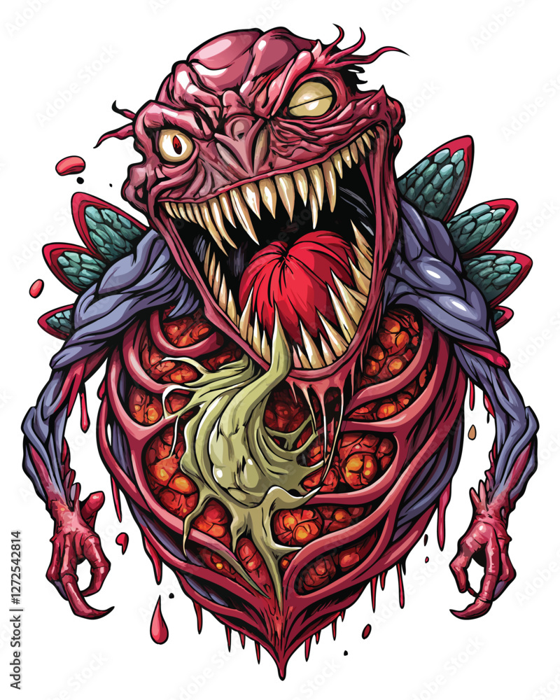 A grotesque, bioluminescent parasite violently erupts from a human ...