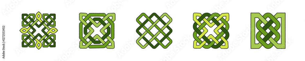 Collection of five Celtic knot designs, traditional symbols of the ...