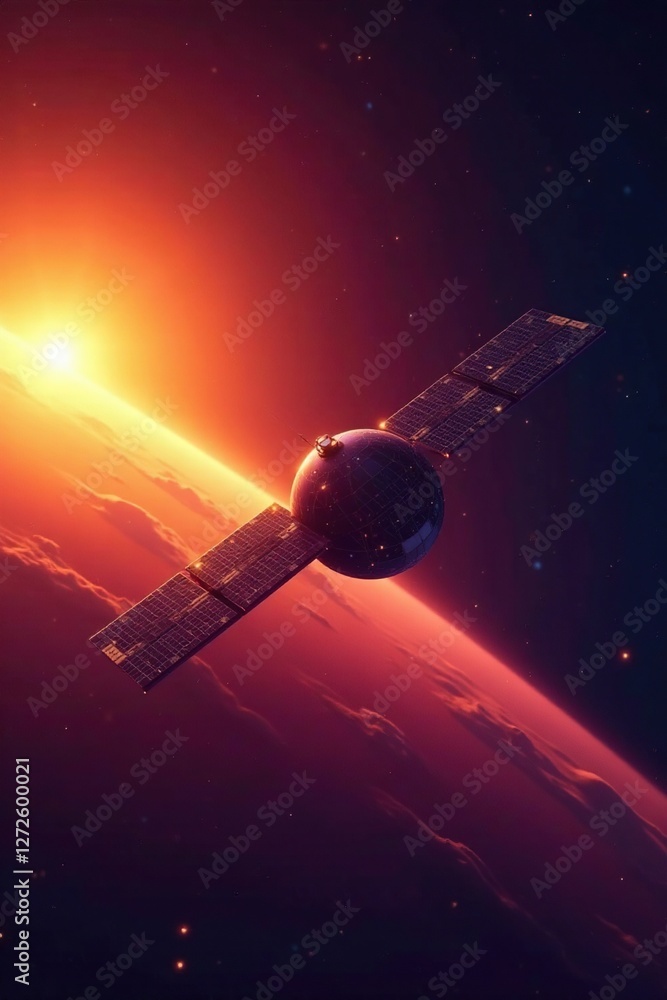 Starlink satellite in orbit with a sunrise/sunset gradient, orbit ...