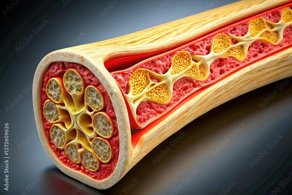 High-resolution image details long bone anatomy: periosteum, endosteum ...