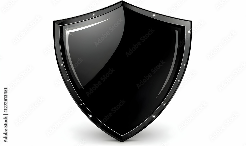 Black shield icon, security symbol, white background, safety concept ...
