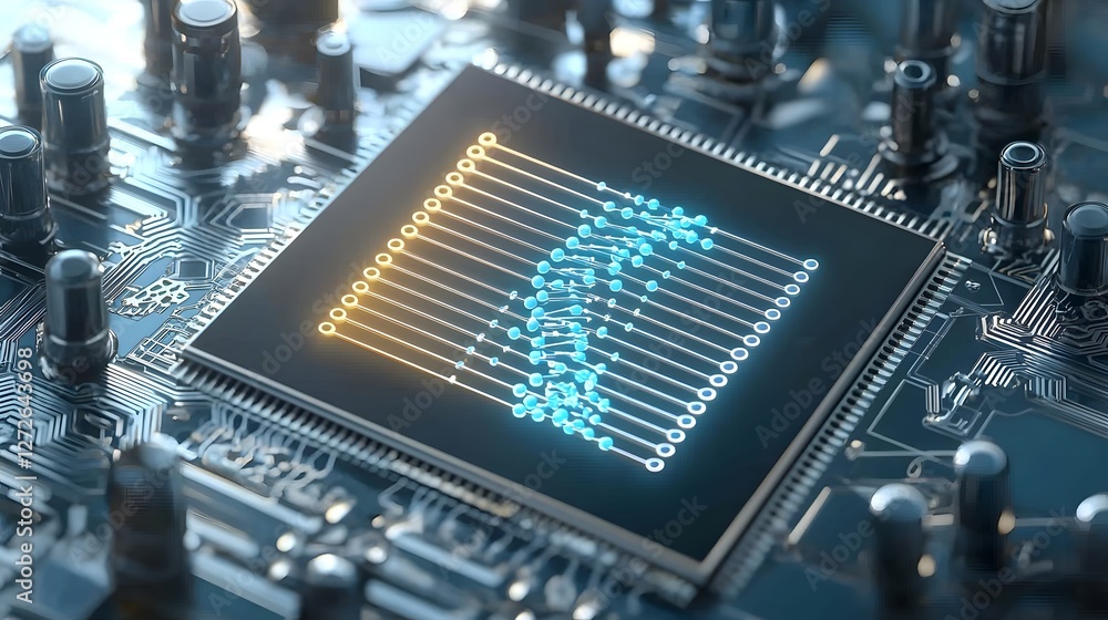 Closeup macro view of a microfluidic chip used for DNA analysis and ...