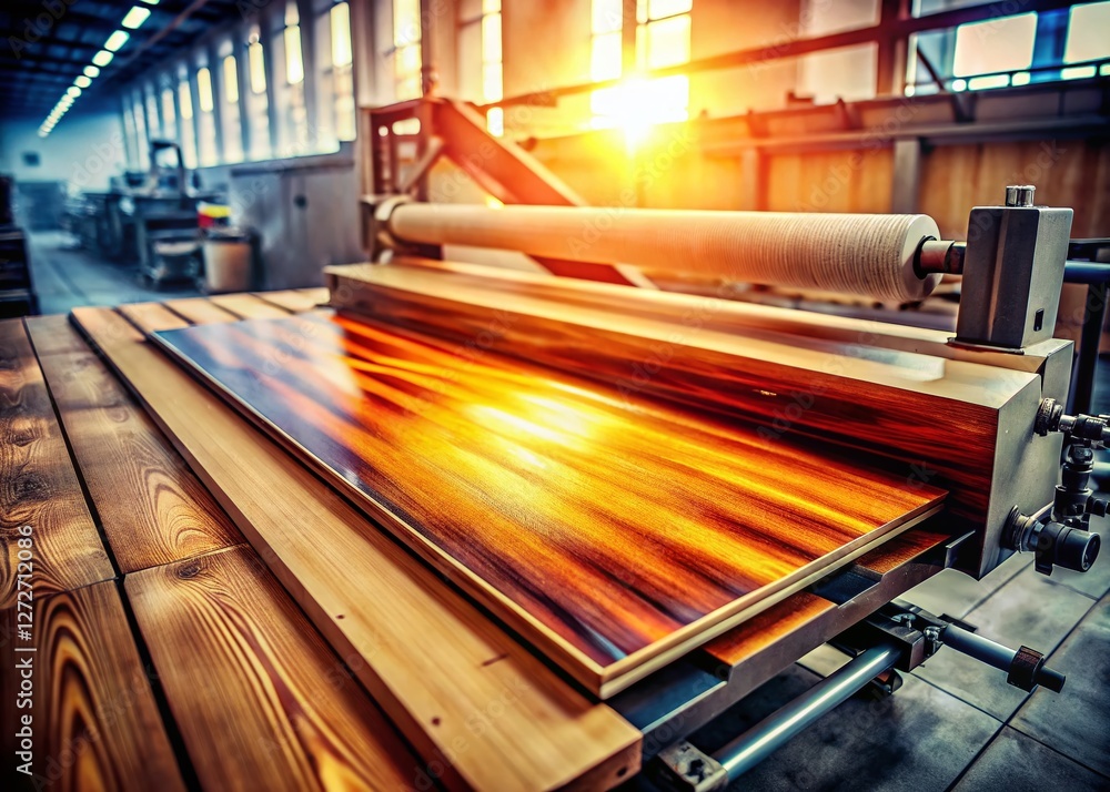 Vintage Industrial Hot Laminating Wood Process: Close-up Detail Stock ...