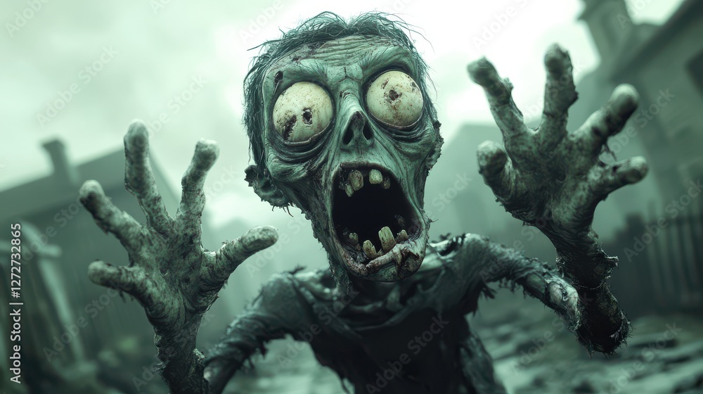 Undead Menace: A terrifying zombie, with bulging eyes and decaying ...