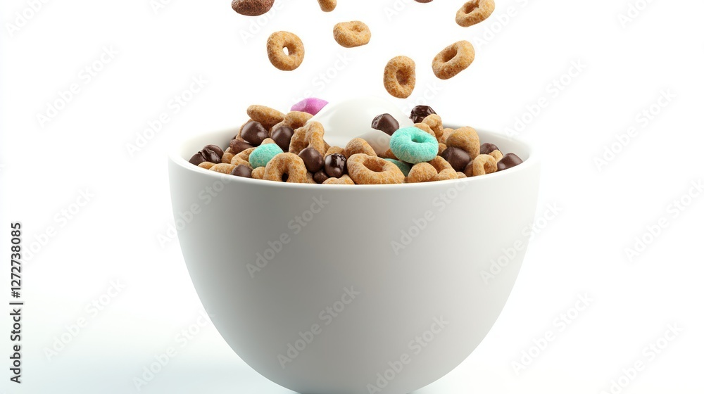 Cereal Cascade: A close-up shot captures the dynamic moment of cereal ...