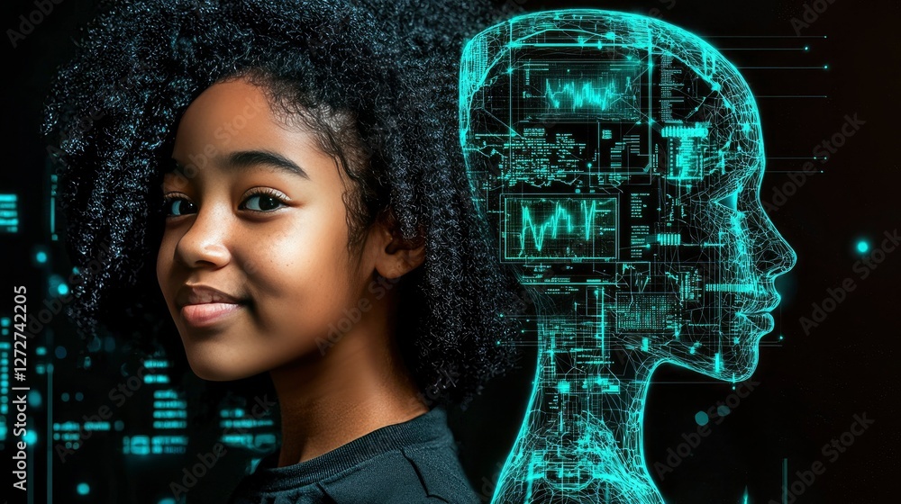 Young Girl and AI The Future of Technology and Innovation Stock ...