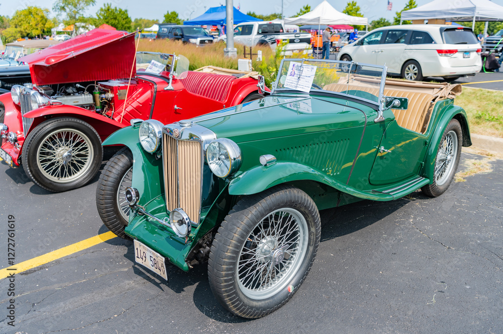Chicago, Illinois, USA - September 08, 2024: MG TC roadster two seater ...