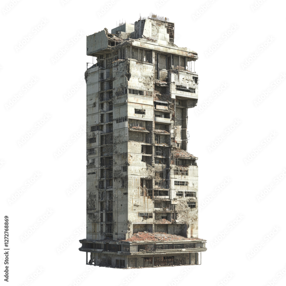 Urban decay , The skeletal remains of a war-torn multistory building ...