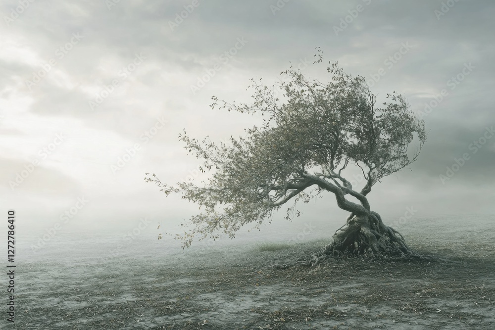 Dementia risk symbolized by a wilting tree in an empty field. Featuring ...