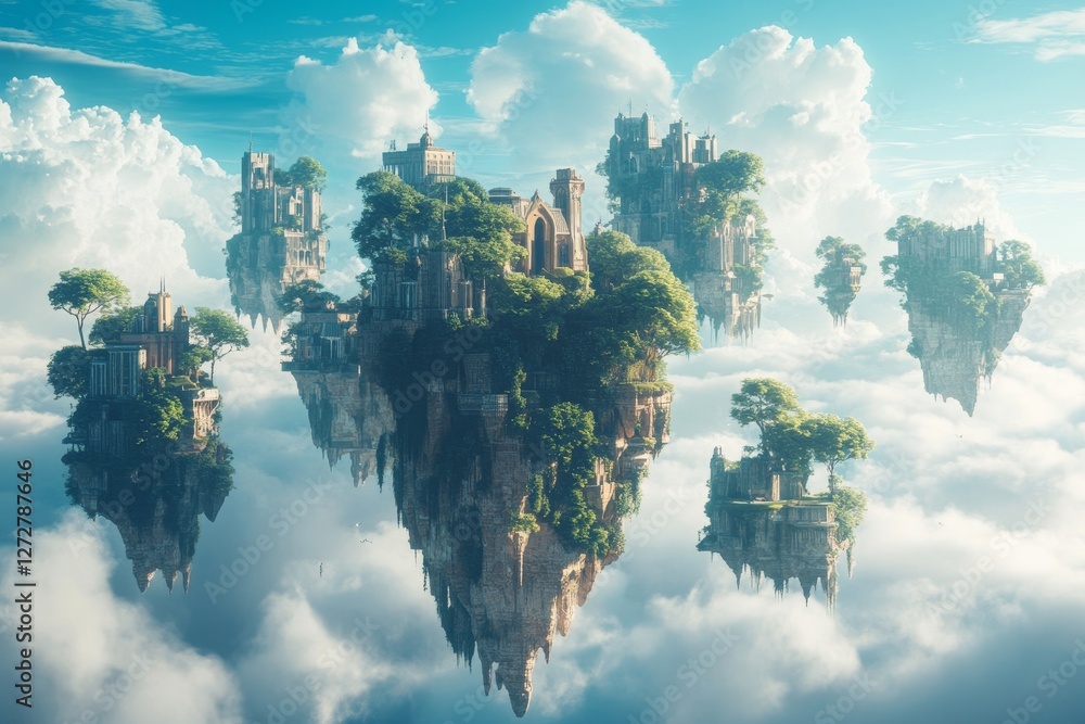surreal dreamscape with floating islands and impossible geometry ...