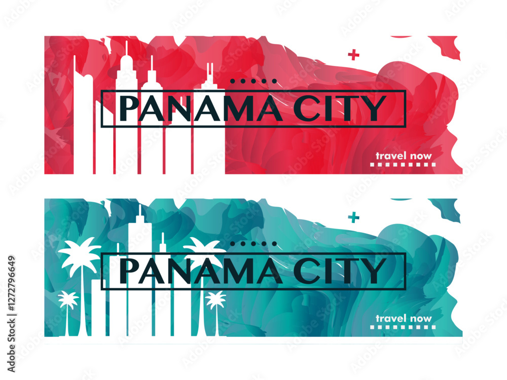 Panama City horizon profile banner, placard, header, footer. Panama ...