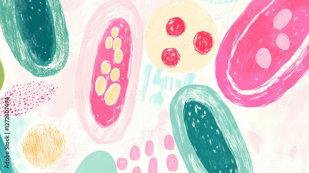 Colorful abstract illustration depicting cell structures and division ...