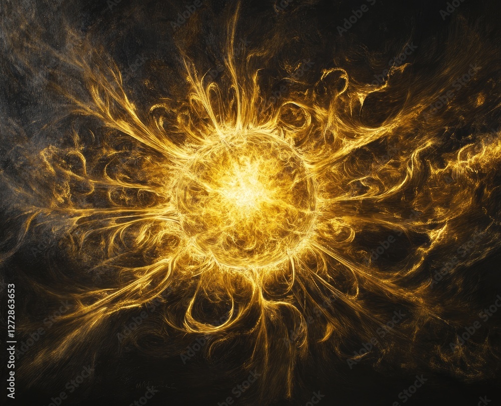 A realistic depiction of the sun, radiating with intense heat and light ...