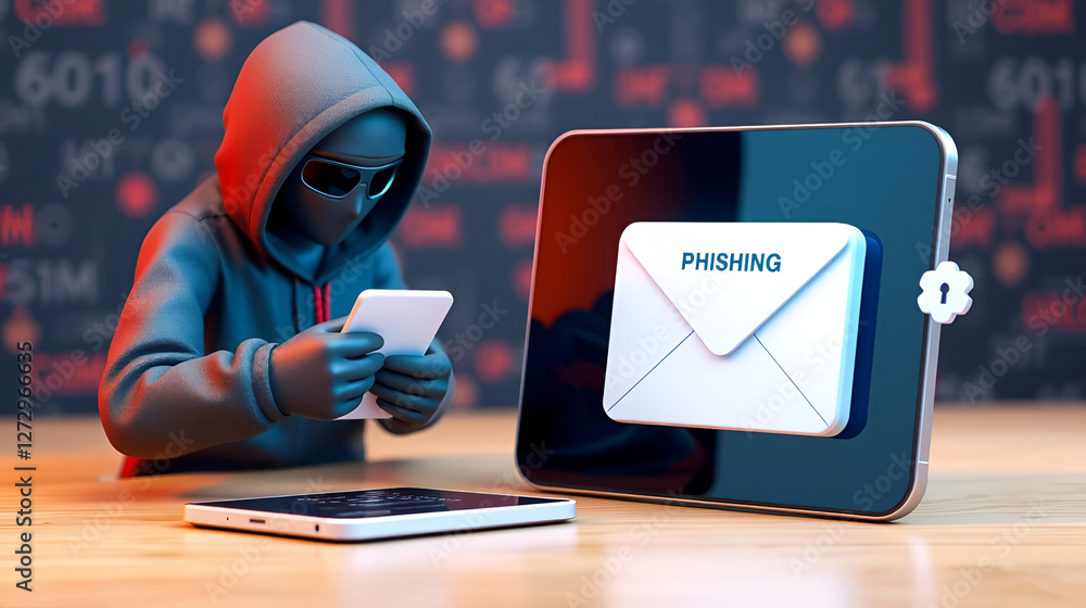 Phishing email icon on cyber security, Hacker attacks a mobile with a ...