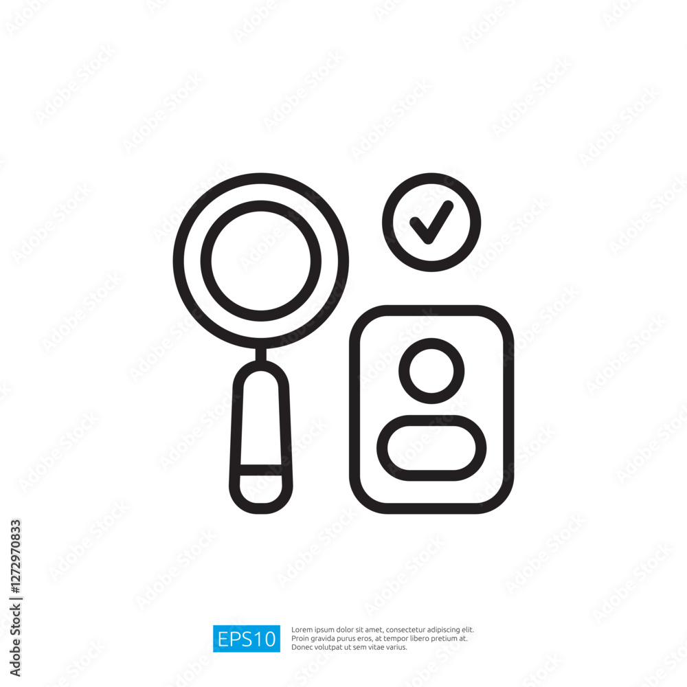 Magnifying glass examining identification card with checkmark on a ...
