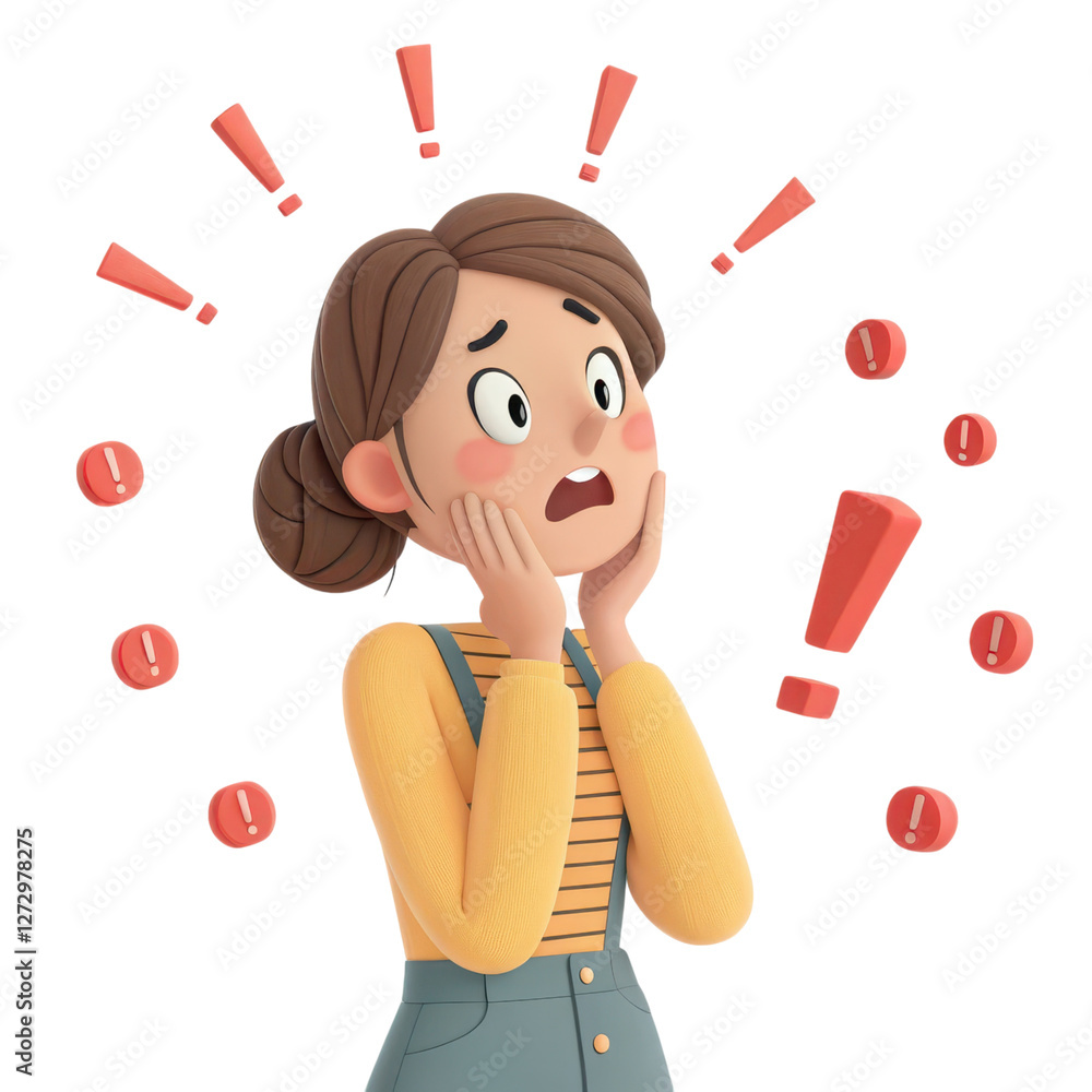 3D of Surprised and Concerned Young Female Character Expressing Strong ...