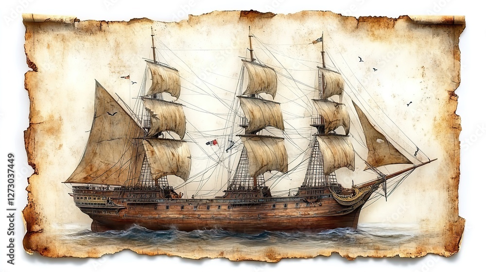 realistic ancient pirate ship illustration in png format with ...