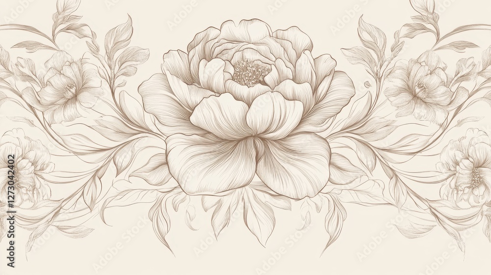 Classic ornamental border design, blooming flowers arrangement ...