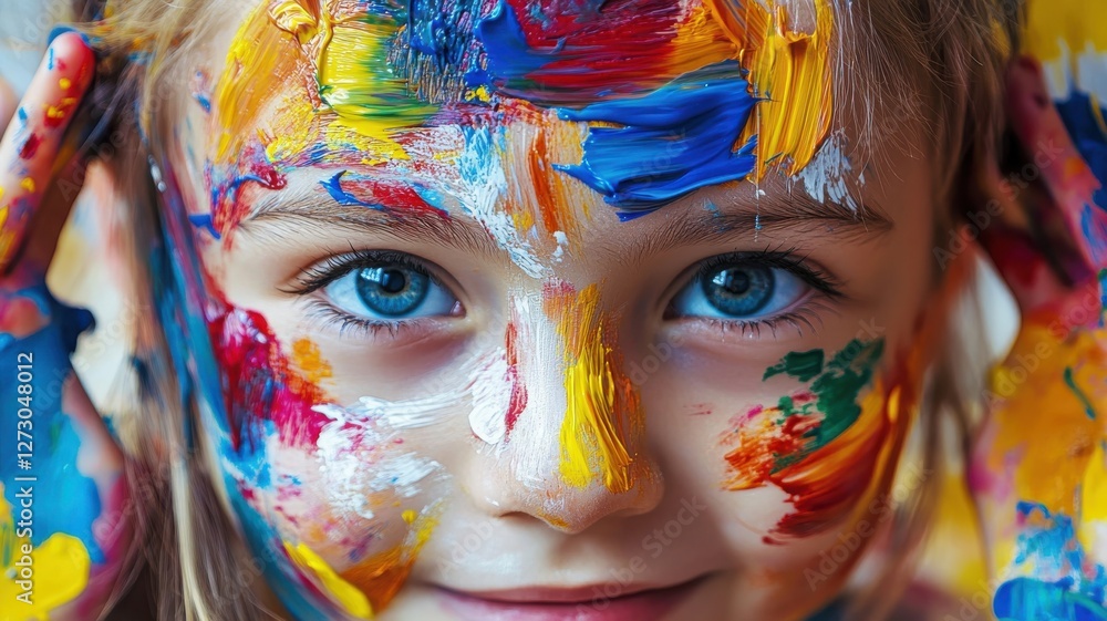 Colorful expression of creativity by a young girl at an art activity ...