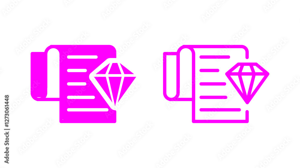 Magenta Icon Depicting Documents and Diamond Symbol on a Grid ...