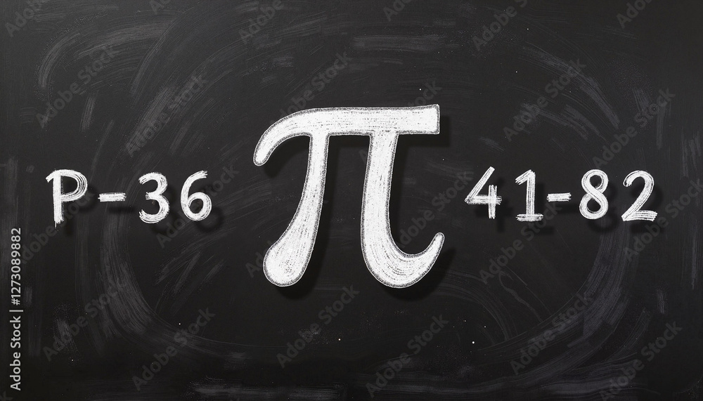 Pi symbol and its decimal expansion hand-drawn with white chalk on a ...
