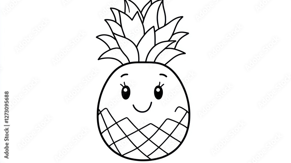 Cute pineapple cartoon, coloring page, white background, kids activity ...