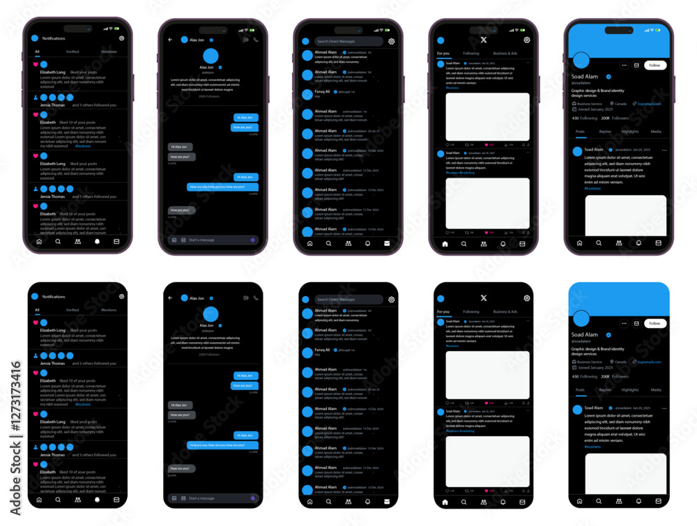 Chittagong, Bangladesh- 18 February: X /Twitter UI set. X social media ...