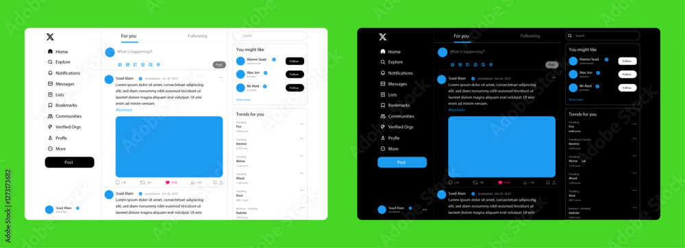 Chittagong, Bangladesh- 18 February: X /Twitter UI set. X social media ...