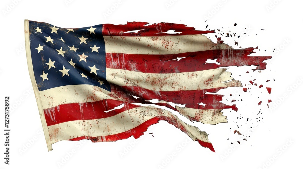 Ripped United States Flag Decaying Symbol of National Disintegration ...