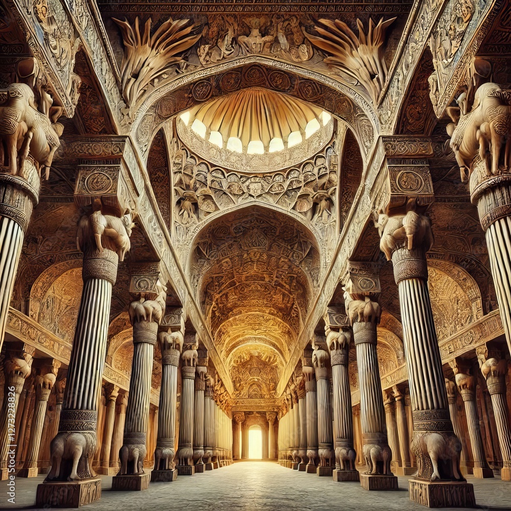 Persian Palace Ruins Grand columns winged bull capitals and vast Stock ...