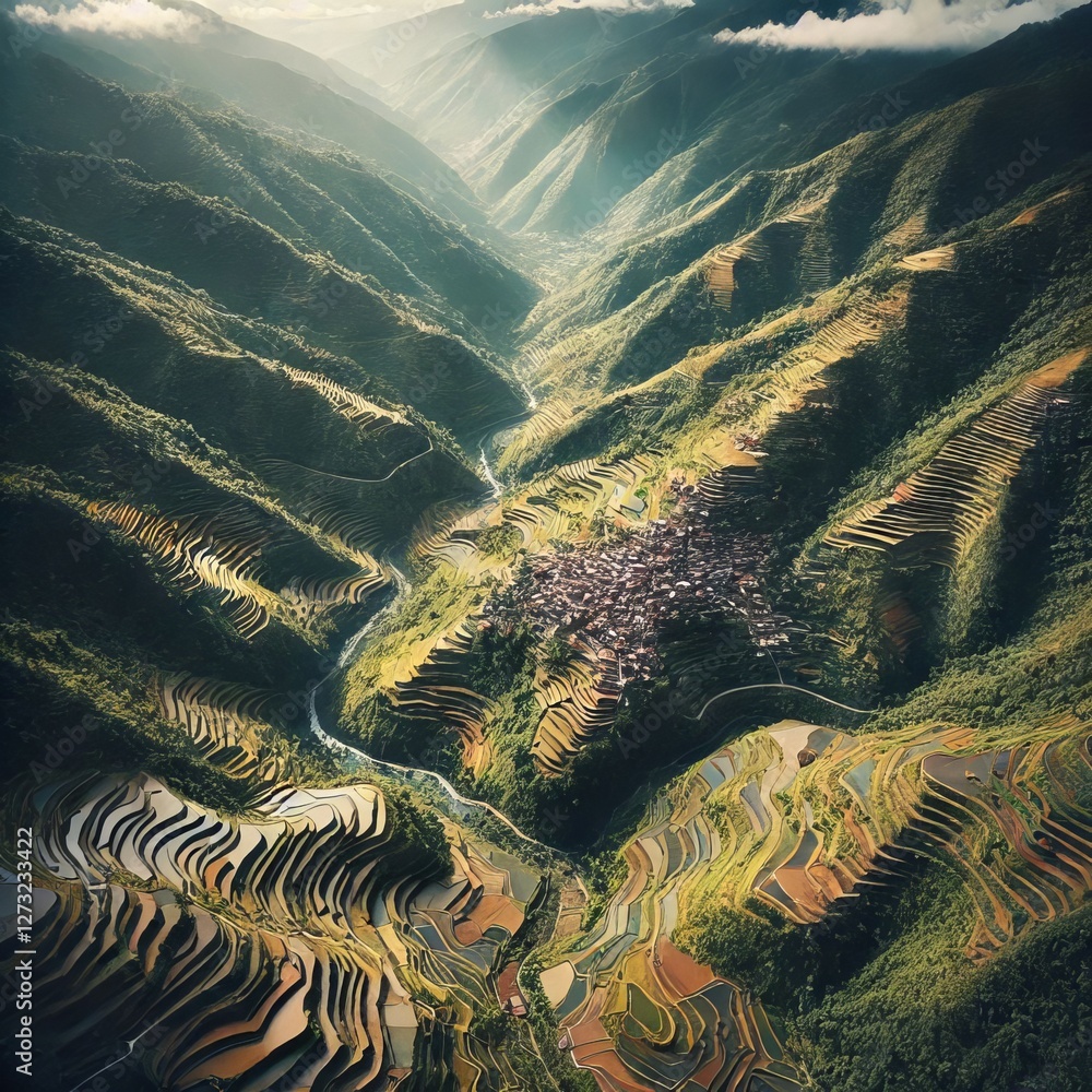 Rice Terraces Banaue Philippines Aerial Patterns Ancient rice te Stock ...