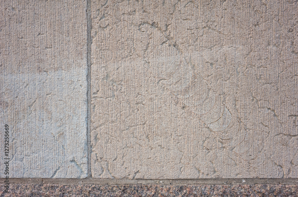 Limestone rough wall surface with fossil shell of extinct genus of ...