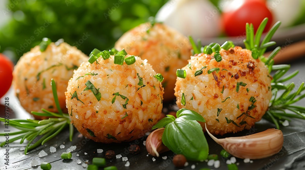 Homemade Italian arancini, stuffed rice balls, no shadows The arancini ...