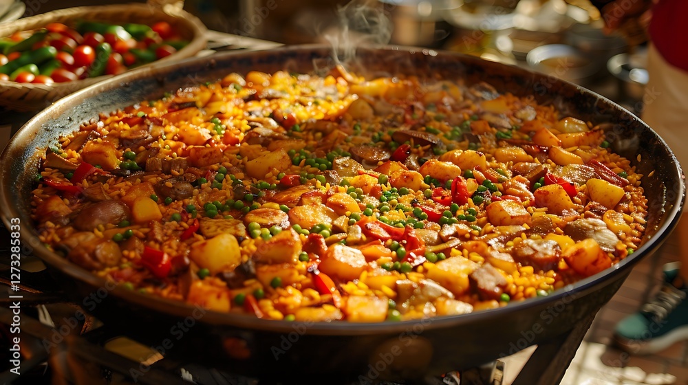 Authentic Spanish paella Valenciana, a traditional rice dish, no ...