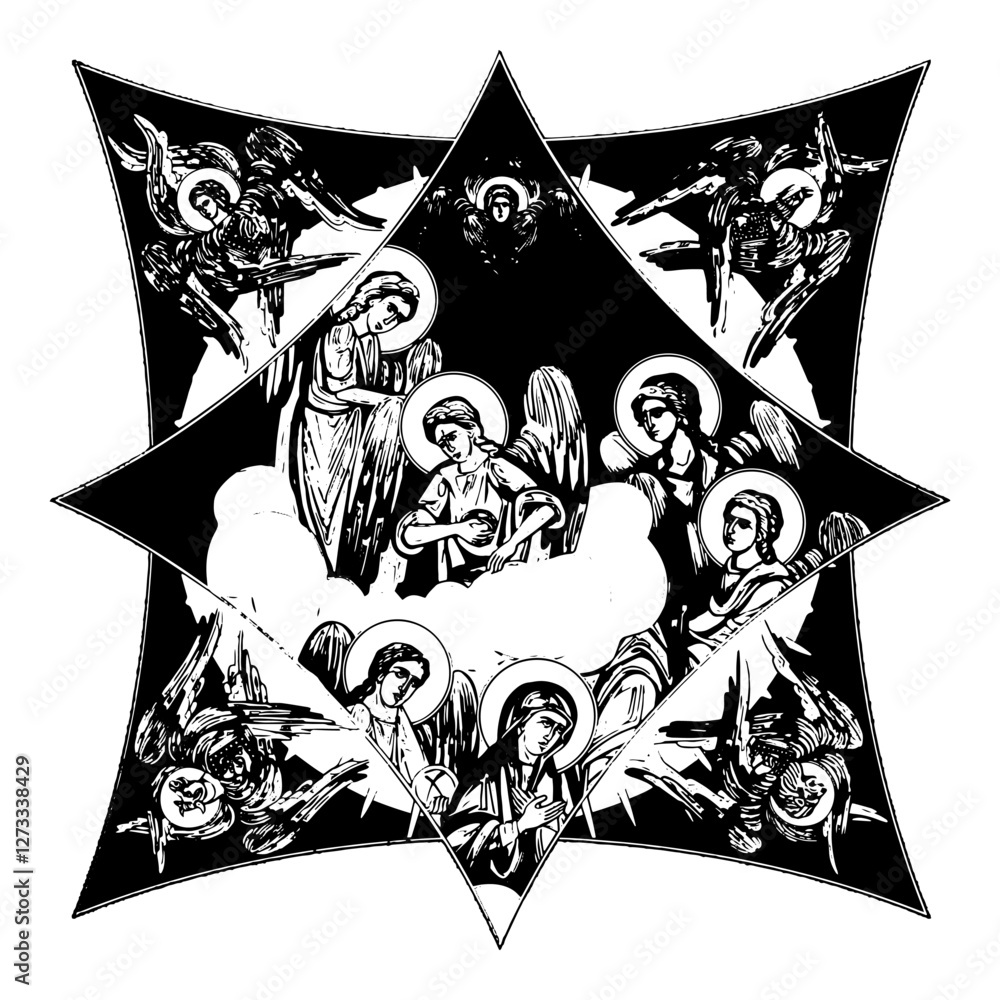 Blessed Virgin Mary and Angels on cross dome with 4 apostles, angels ...