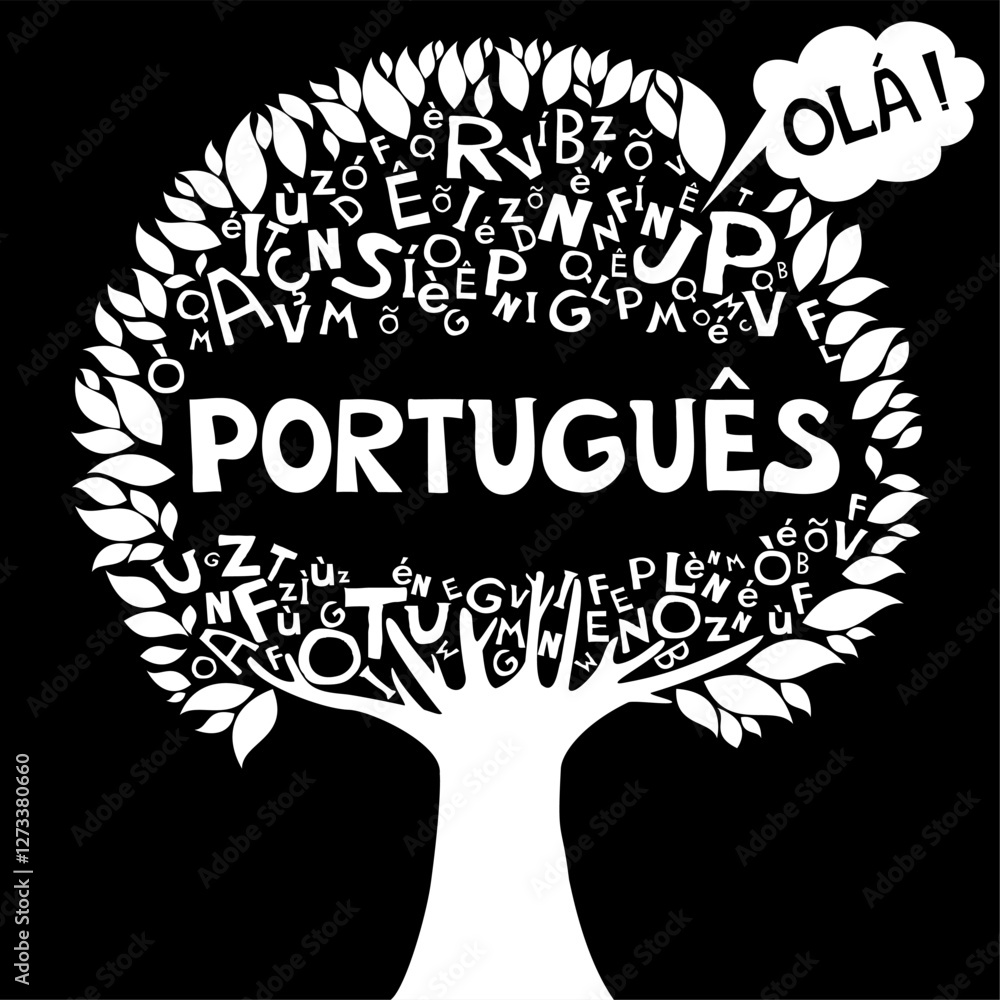 Portugues. Translate:" Portuguese, hello" Illustration for book ...