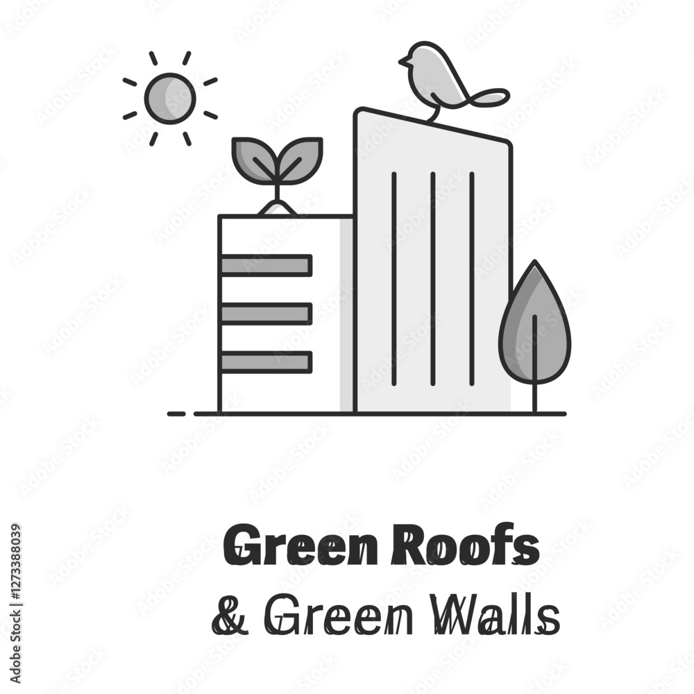 Green Roofs & Green Walls Icon – Eco-Friendly Building Design and ...