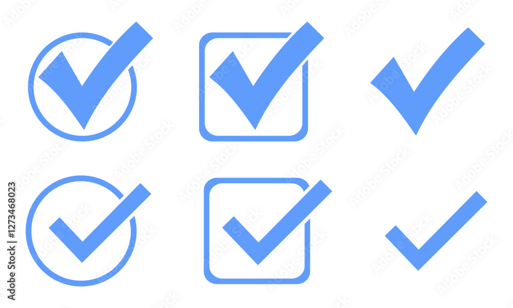 blue checkmark. Checkmark icon. Vector set of tick marks. A round tick ...
