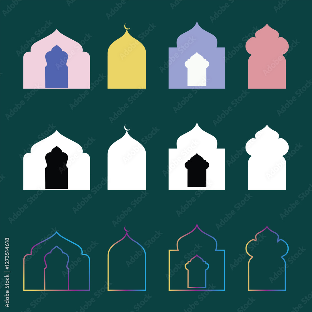 Ramadan shapes. Islam elements of Arab mosque. Door stickers and ...