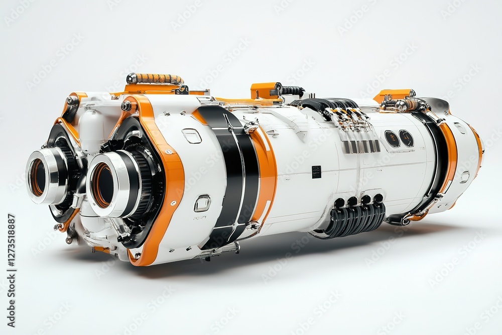Futuristic Spacecraft Engine: White and Orange Metal Design. High ...