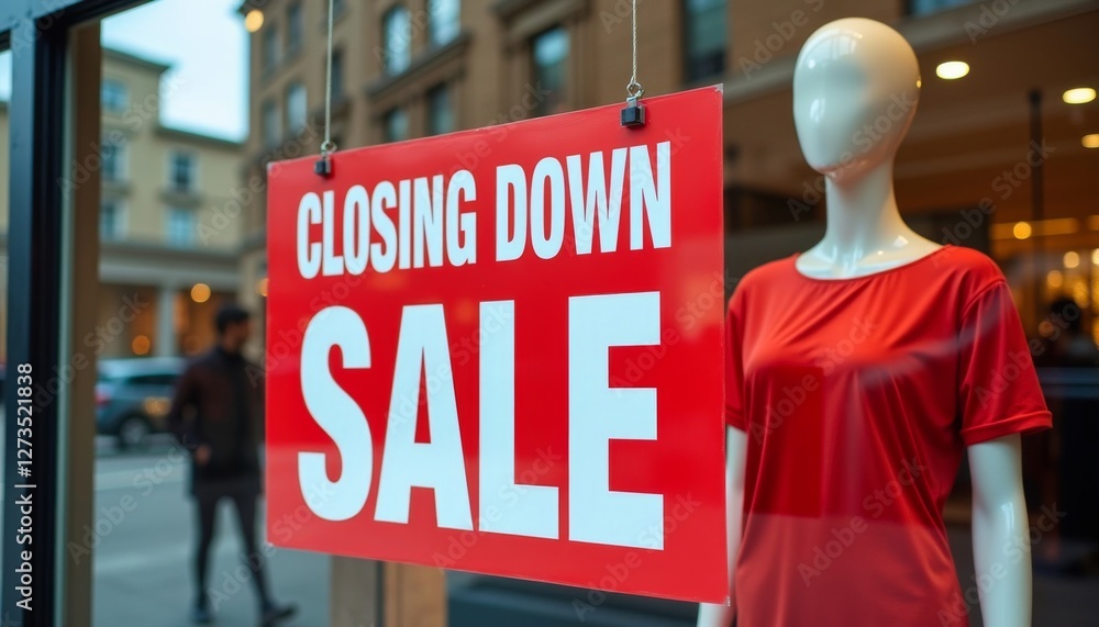 Retail Closing: Mannequin display with a "Closing Down Sale" sign in a ...